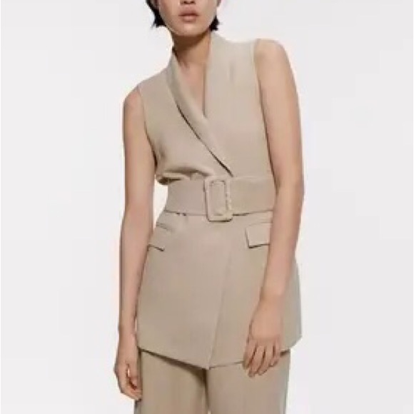 Zara | Jackets & Coats | Zara Belted Vest Sand Color Nwt | Poshmark